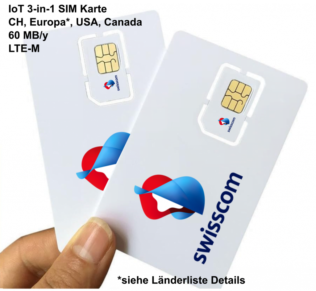 Swisscom IoT Roaming SIM Karte CH+EU+USA+Ca 60MB für ein Jahr ...